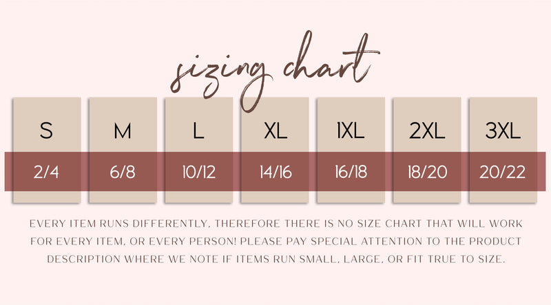 Sizing Guidelines - Willow and Lace Boutique